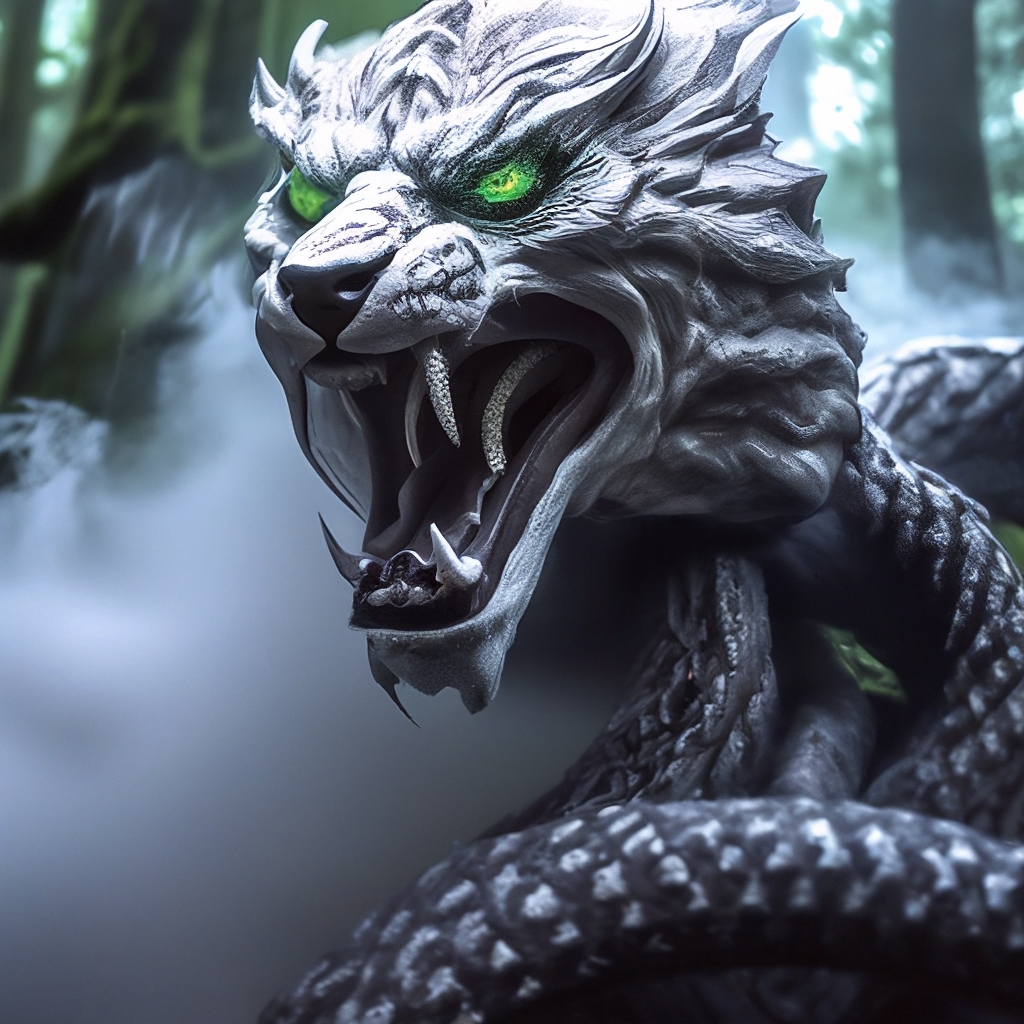 "Hyper realistic beautiful misty, consisting of snake and phoenix smoke ...