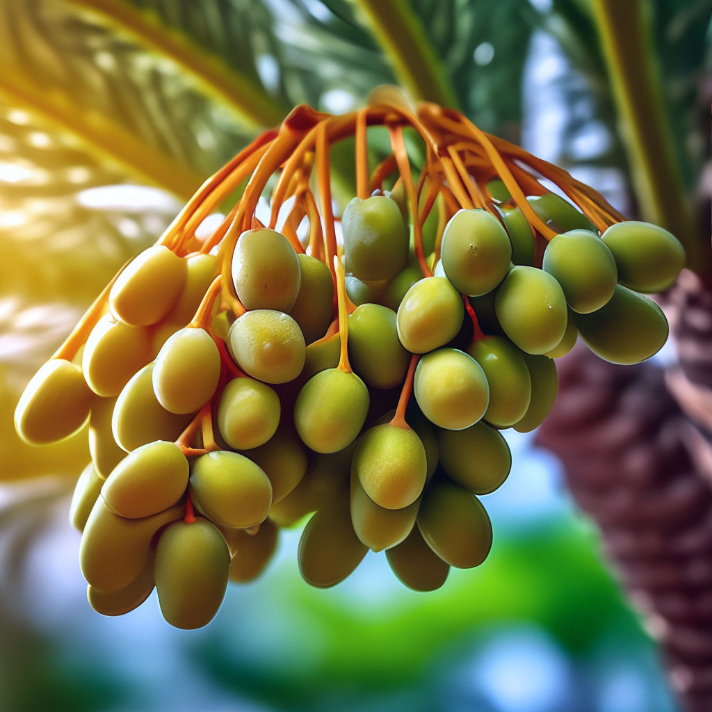 "A branch of dates with leaves, aesthetically pleasing, beautiful ...