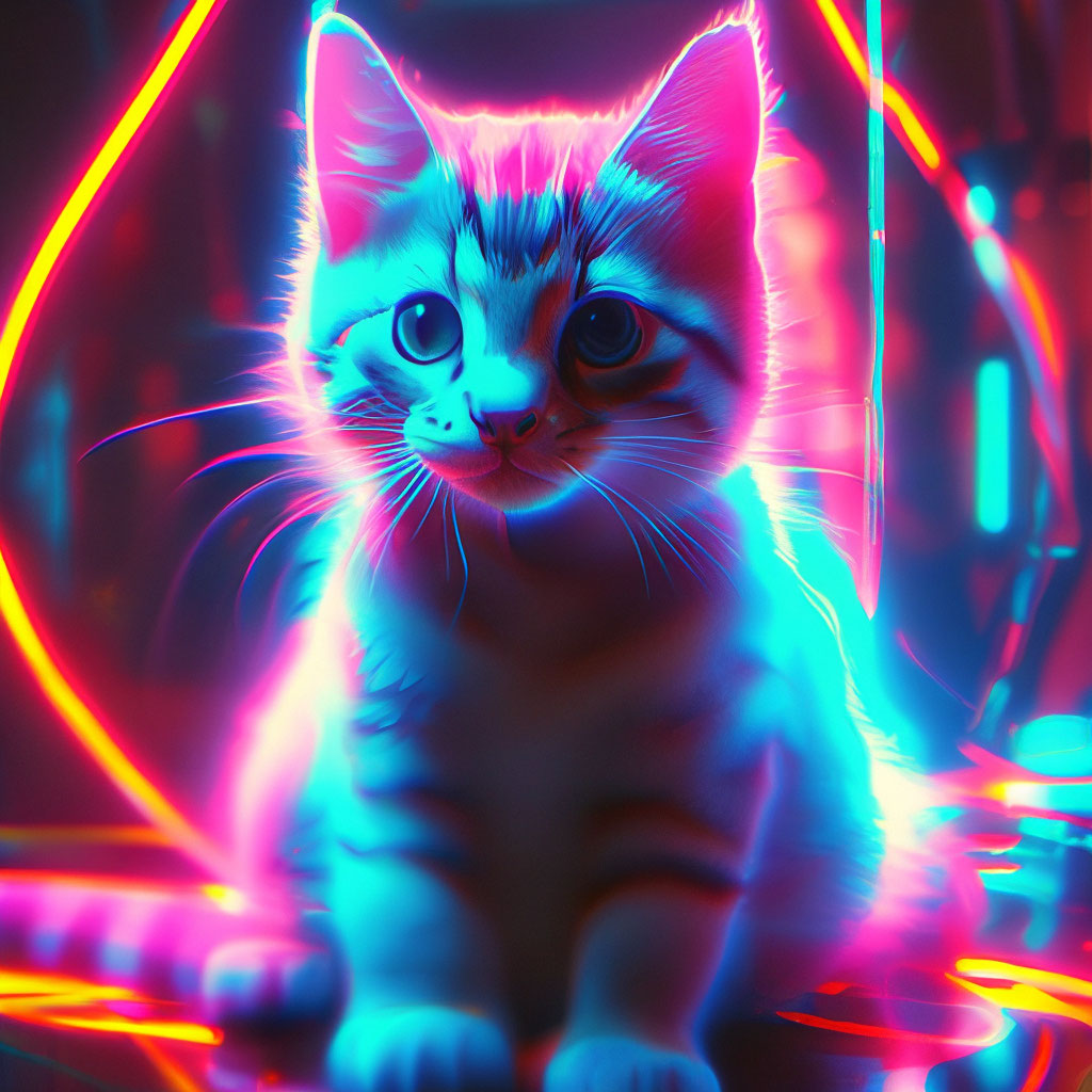 "Neon cat" — image created in Shedevrum