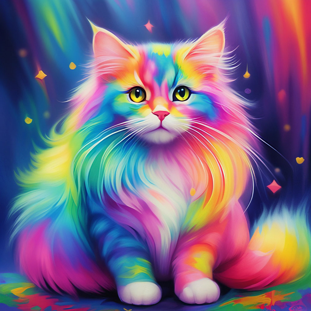 "Beautiful fluffy rainbow cat" — image created in Shedevrum