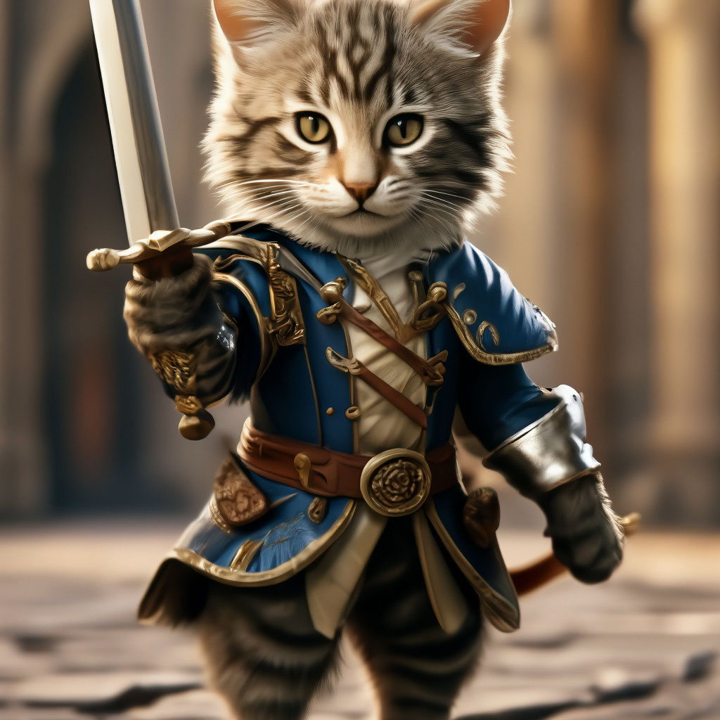 "Striped cat with a brown nose musketeer, high resolution, high detail ...
