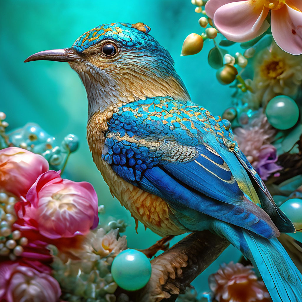 "Hyperrealism bird of aquamarine and pearls multicolored surrealism ...