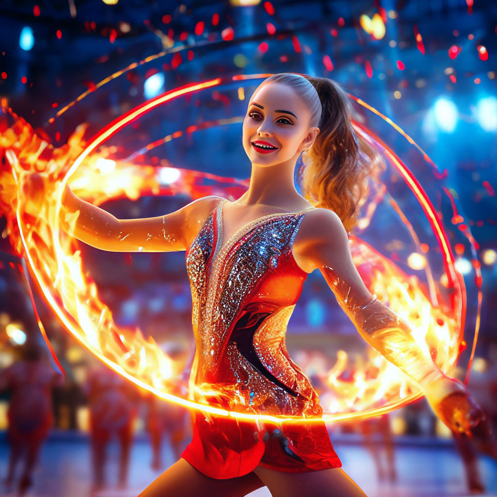 "Graceful beautiful New Year gymnast with a fiery hoop,rhythmic ...