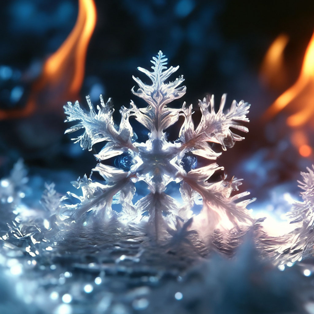 "Snowflake flames in the background macro realistic detail ...
