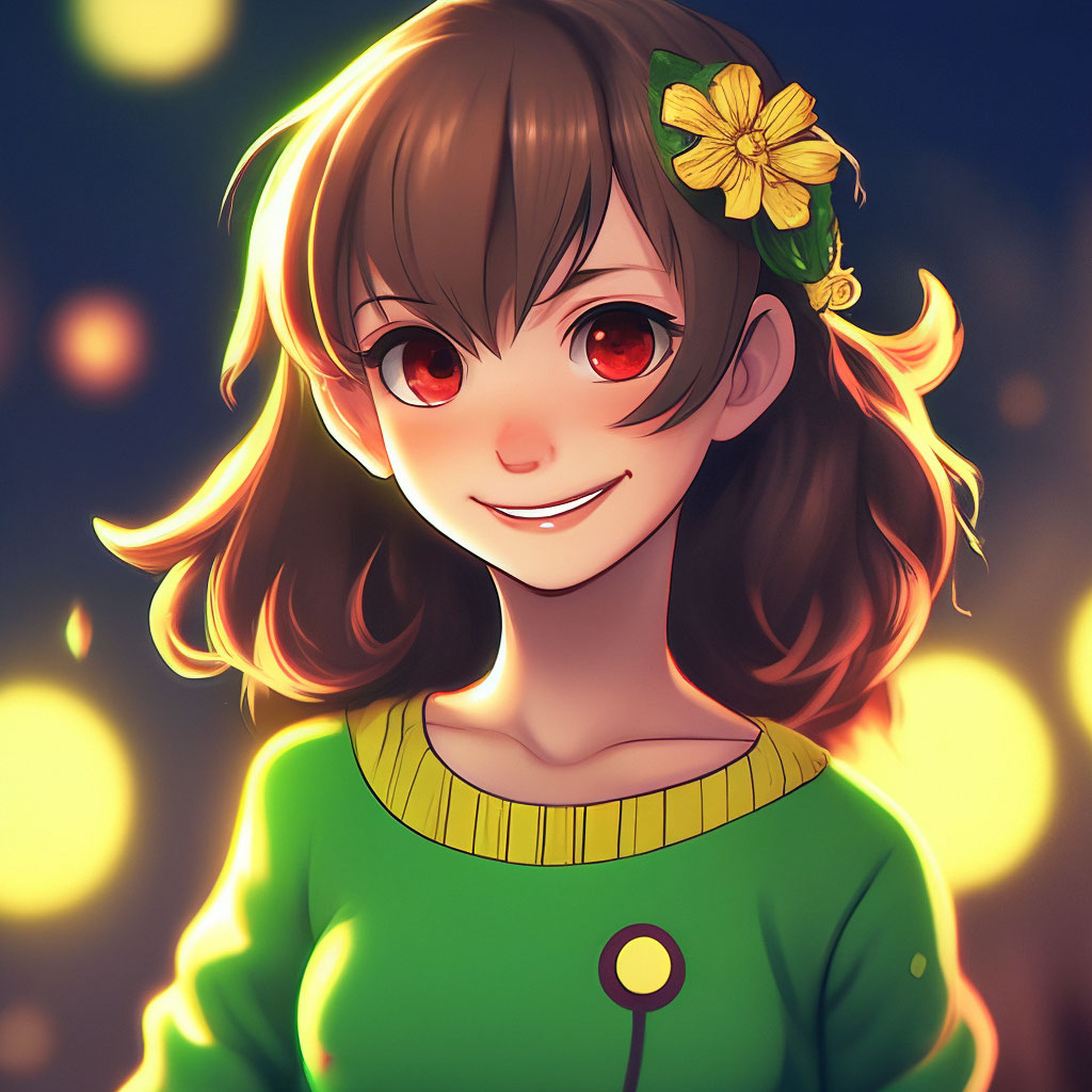 "Chara undertale, a girl in a green sweater with a yellow stripe, with ...