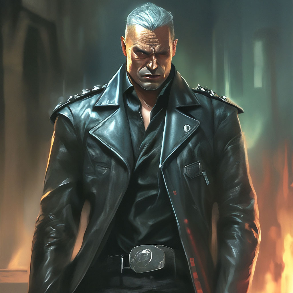 "The villain in a leather jacket" — image created in Shedevrum