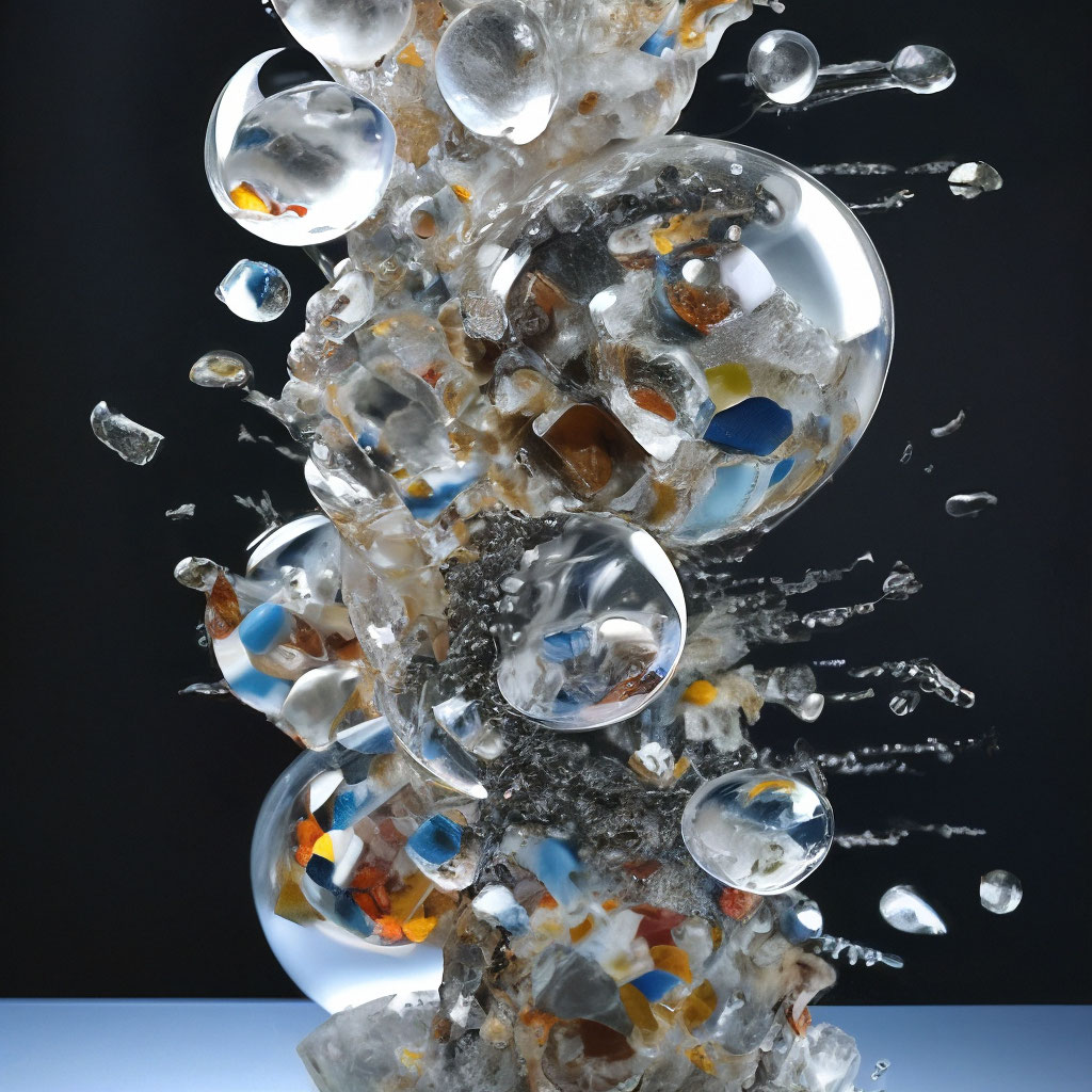 "Abstract sculpture made of glass balls, falling apart, 3D ...