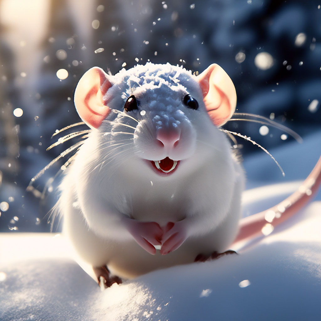 "Hyper realistic beautiful snow, consisting of snow rat, beast grin ...