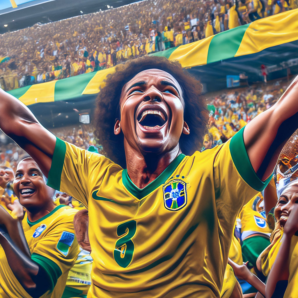 "Brazilian rejoices at the goal on the Maracana podium, hyperrealism ...
