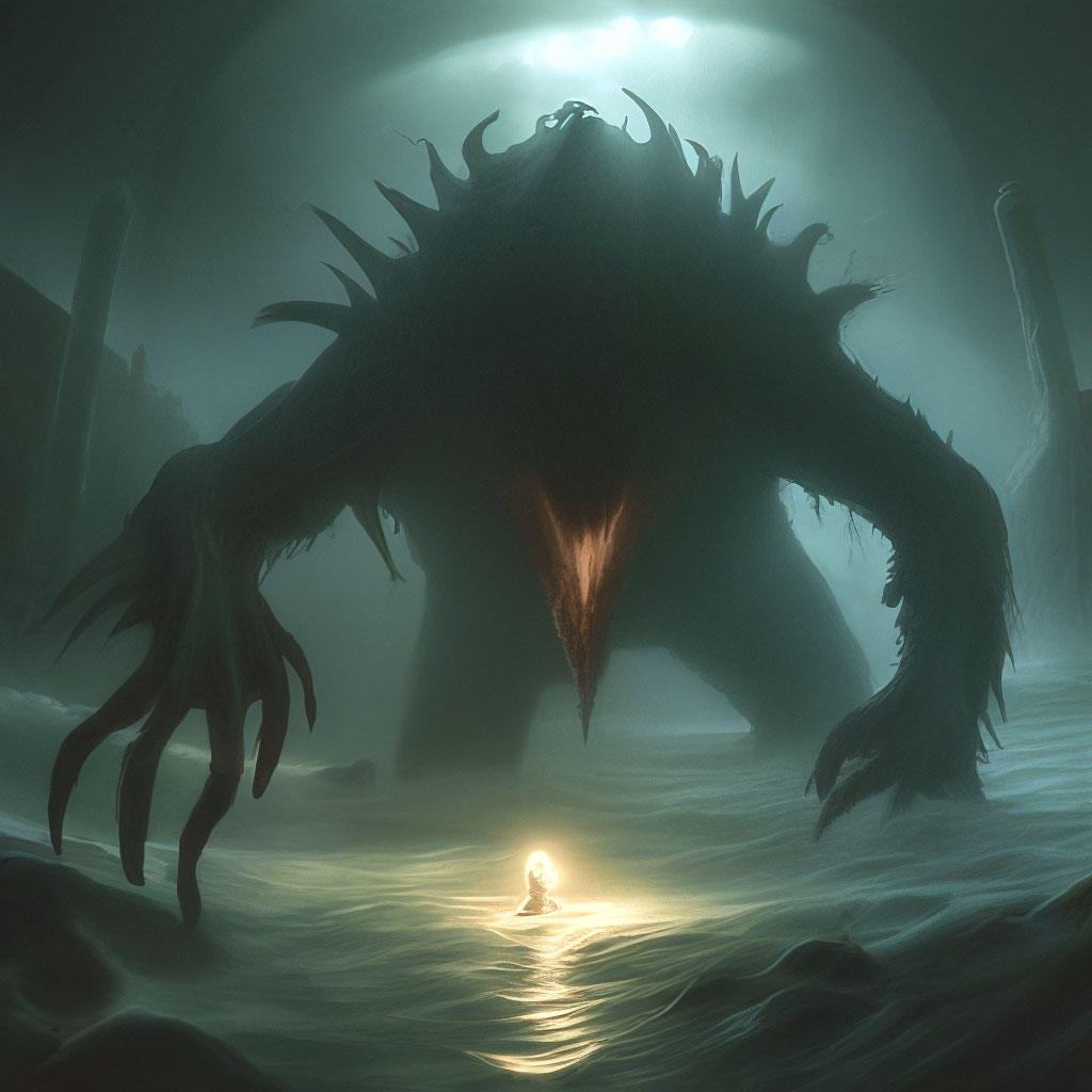 "A creepy monster crawls out of the abyss" — image created in Shedevrum