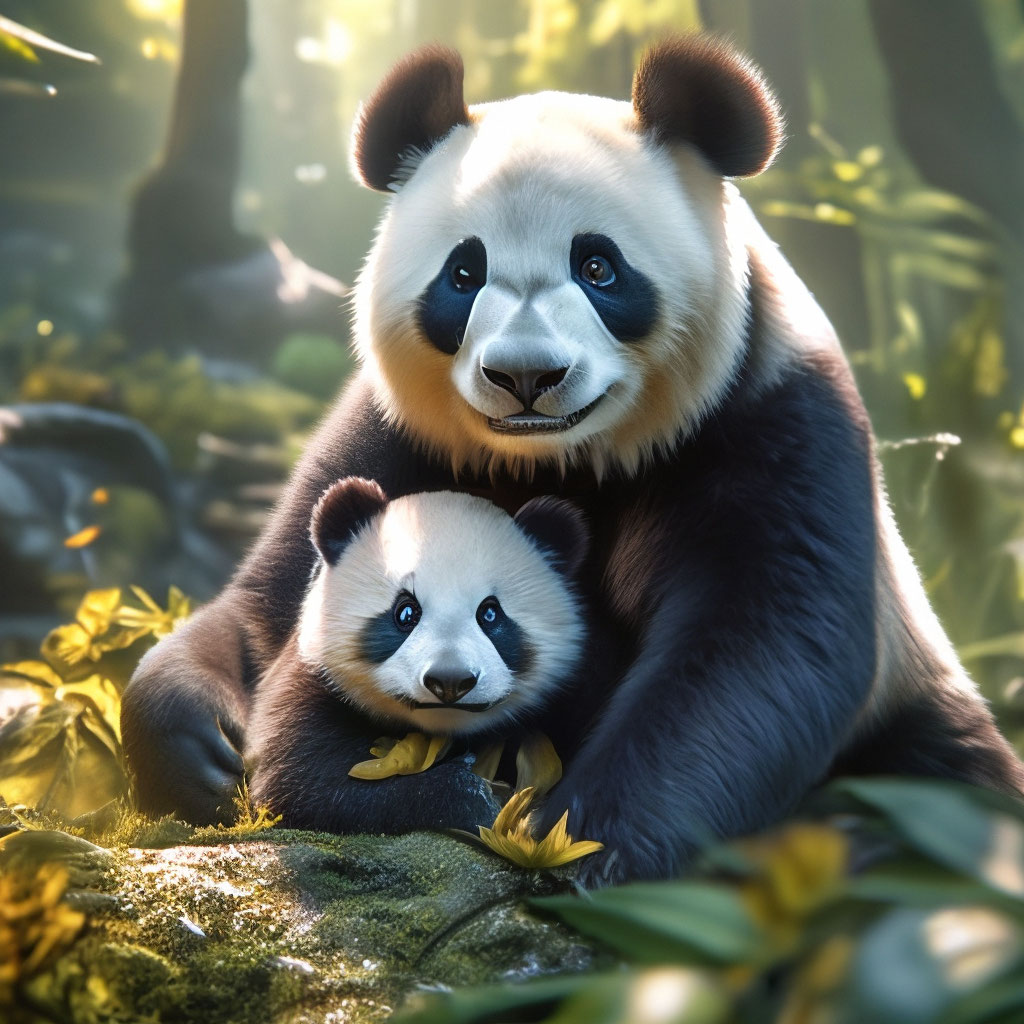"Panda with her cub, hyper realistic, beautiful, lumen, professional ...