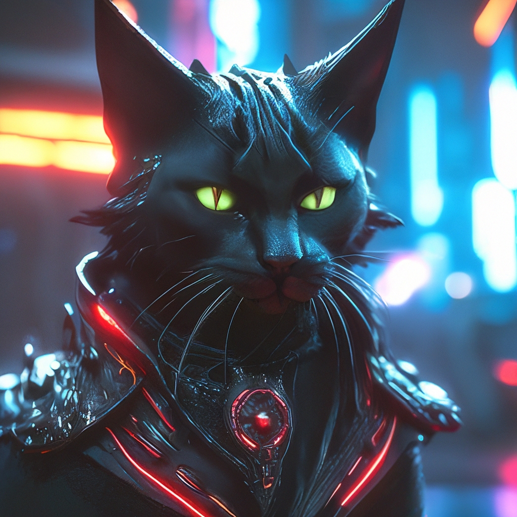"Black cat,demon,cyberpunk, 4k, realistic, high resolution, high detail ...