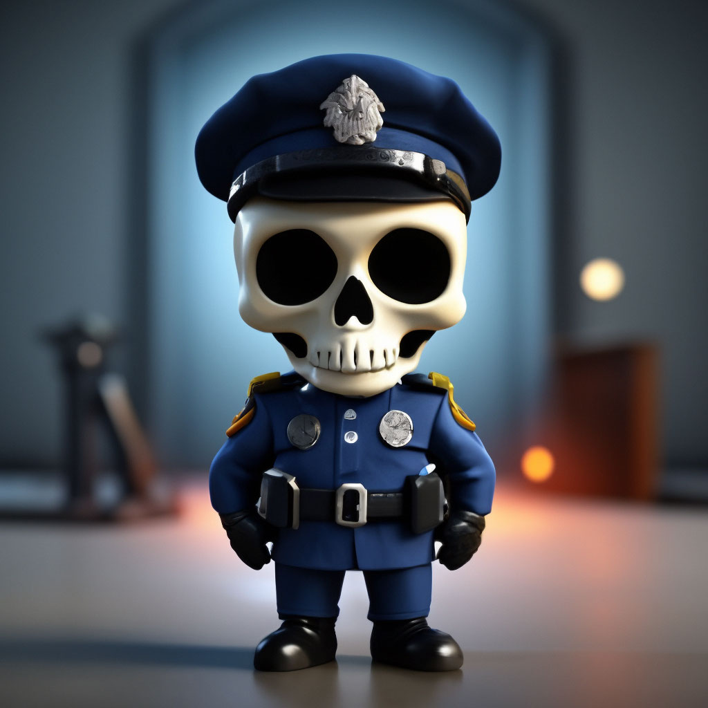 "Cartoon little death as a policeman" — image created in Shedevrum