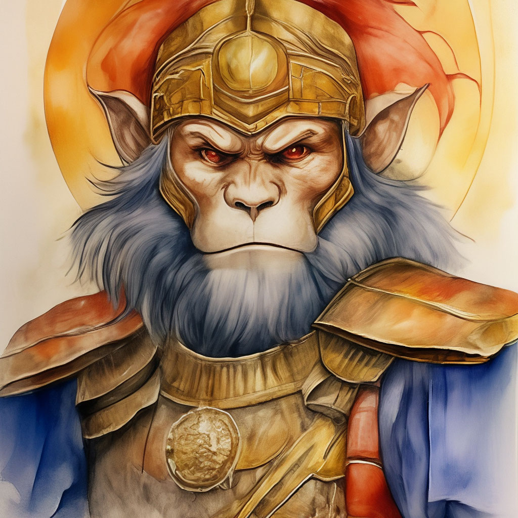 "Monkey king sun Wukong, portrait watercolor with drawing, high ...