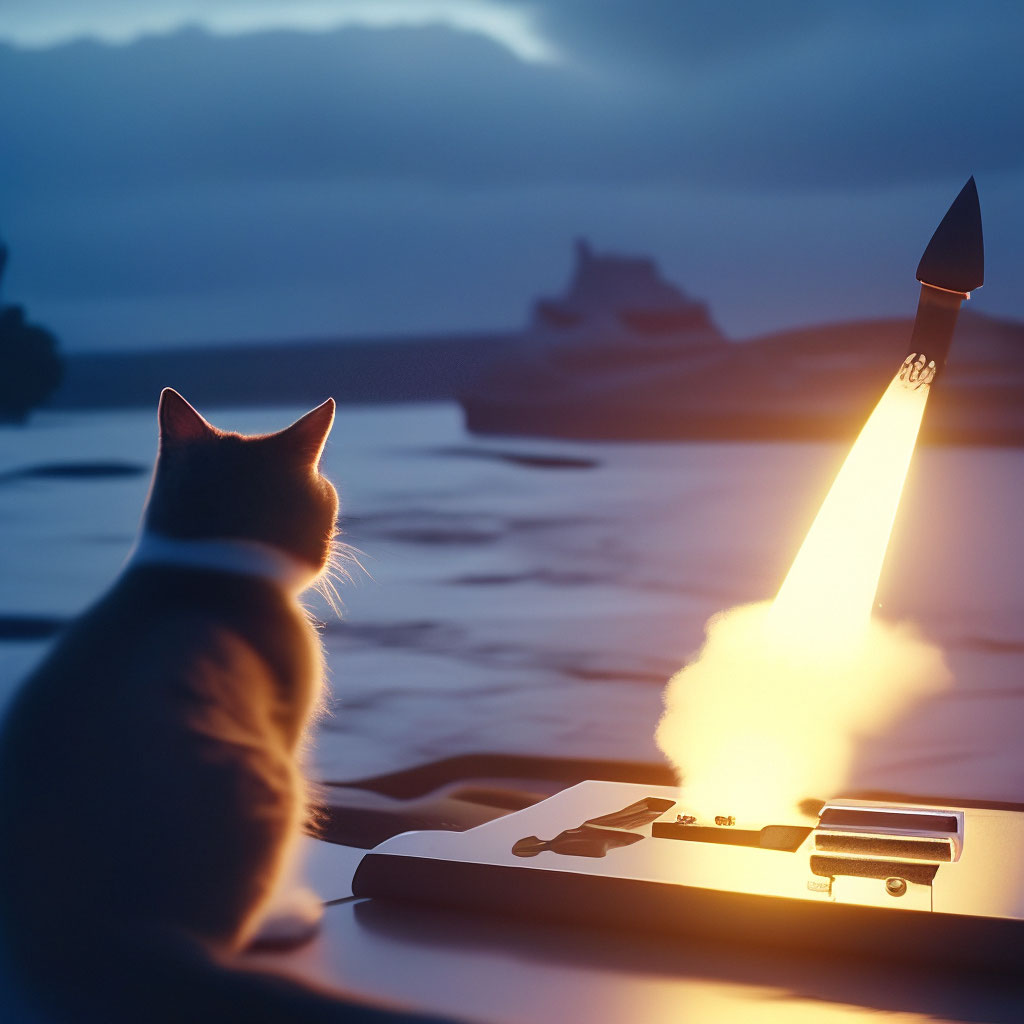 "The cat plays with the button from launching missiles" — image created ...