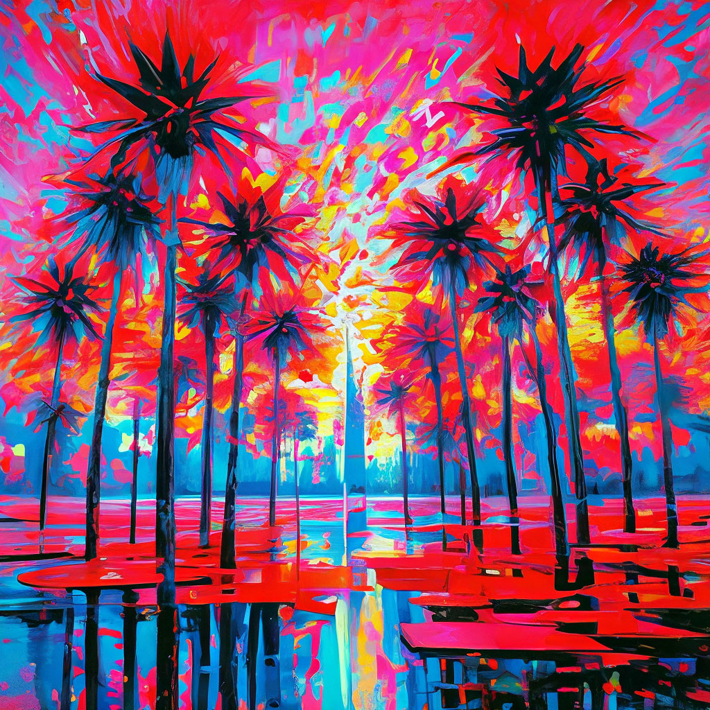 "☀ ☀ hybrid multicolored snowflakes red palm trees beautiful surrealism ...