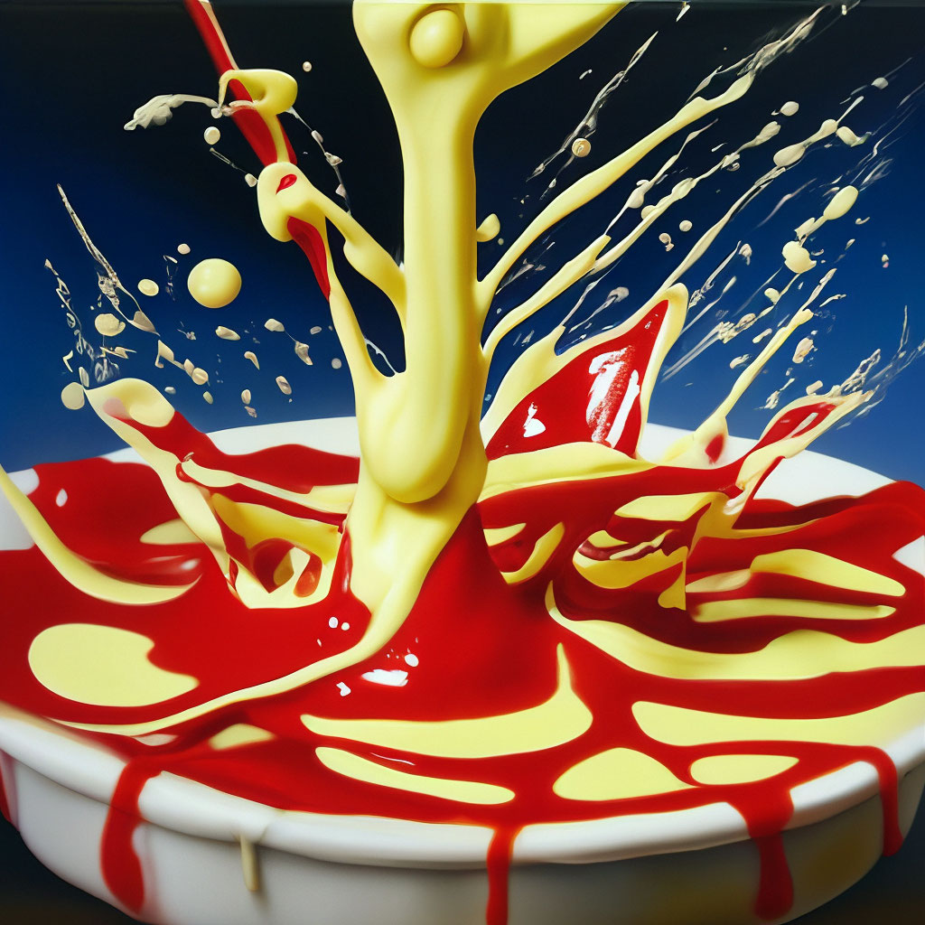 "Mayonnaise splattered with ketchup, in the style of Dali" — image ...