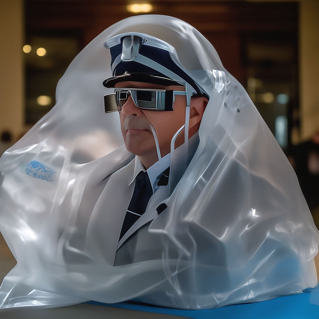 "GARBAGE BAG THE POLICEMAN'S HEAD IS DRESSED IN A TRANSPARENT BAG ...