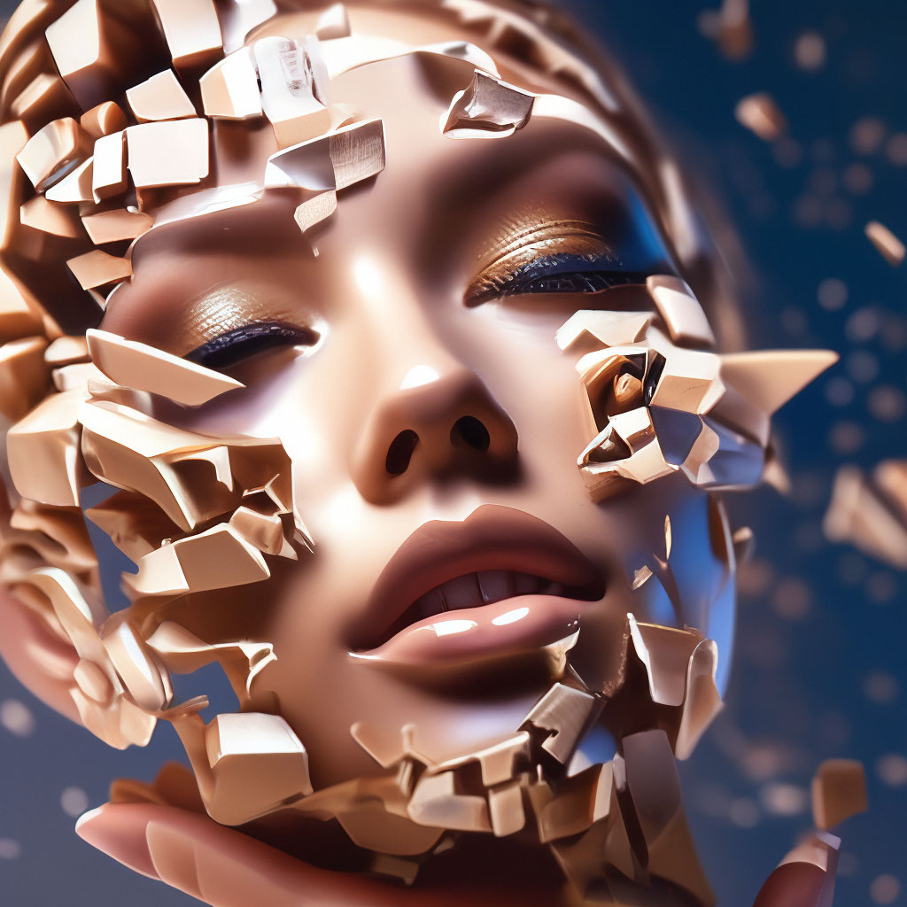 "The face of a beautiful girl shatters into fragments, like a stele ...
