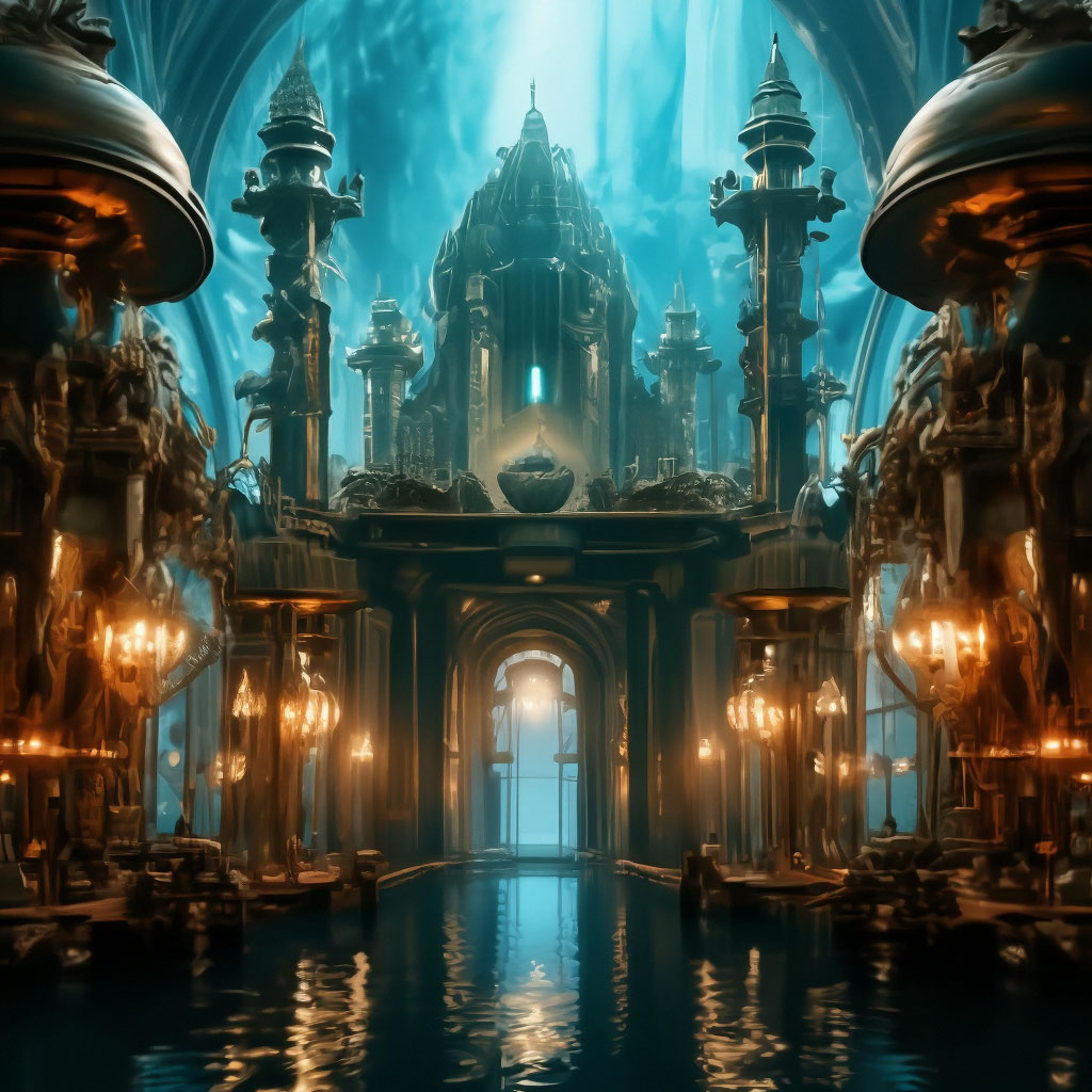 "Atlantis underwater in Victorian style with cyberpunk elements ...
