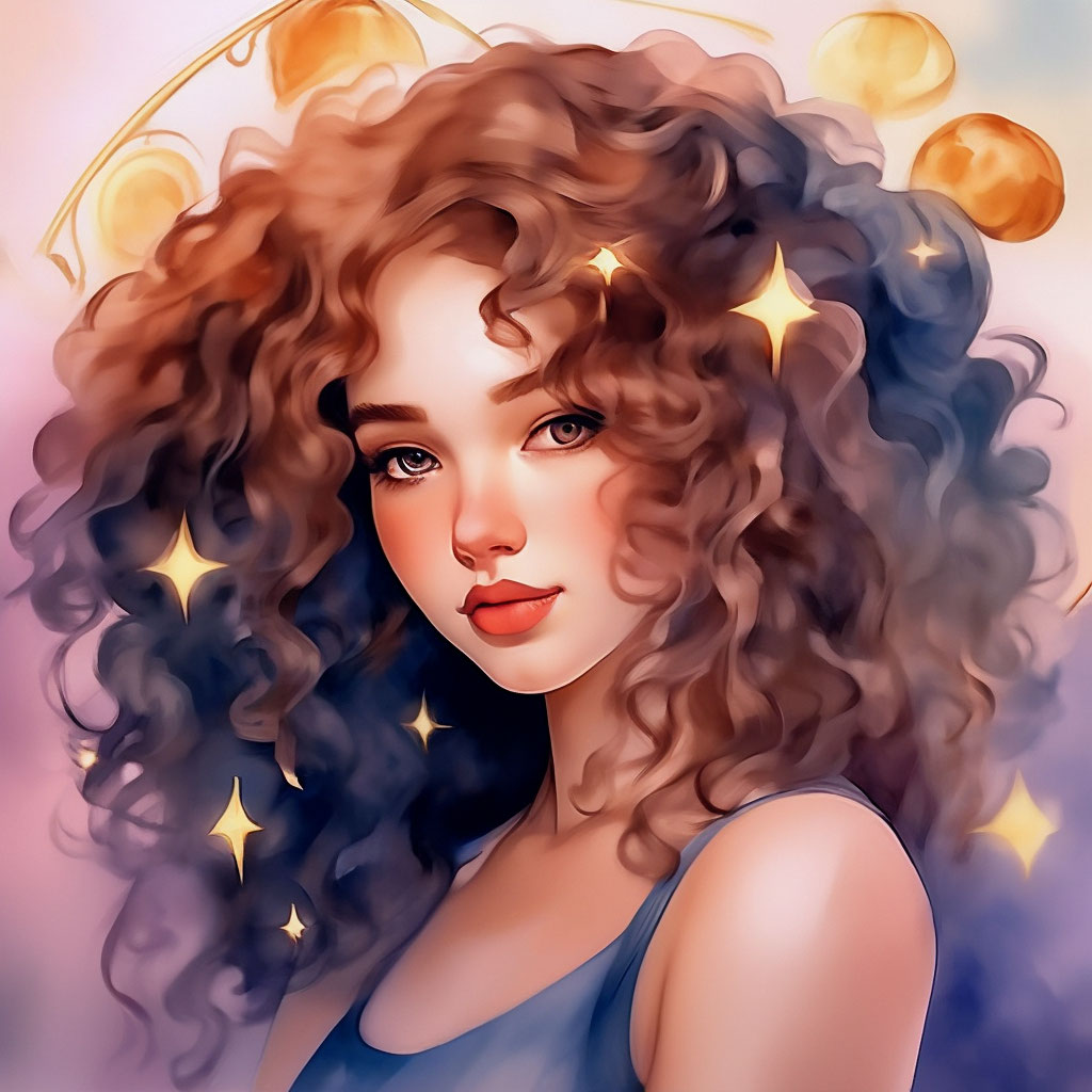 "Zodiac sign aries, ♈️, girl, watercolor, curly hair, fair skin ...