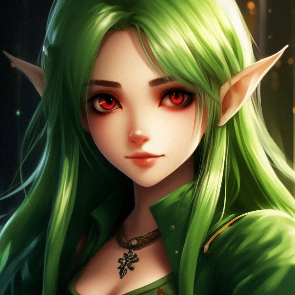 "Anime, beautiful black detailed pupils, beautiful red eyes, elf ...