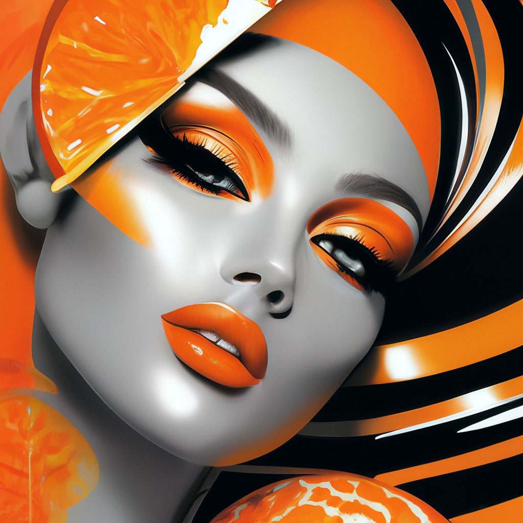 "Creative stylish glamorous makeup, beautiful girl in oranges and ...
