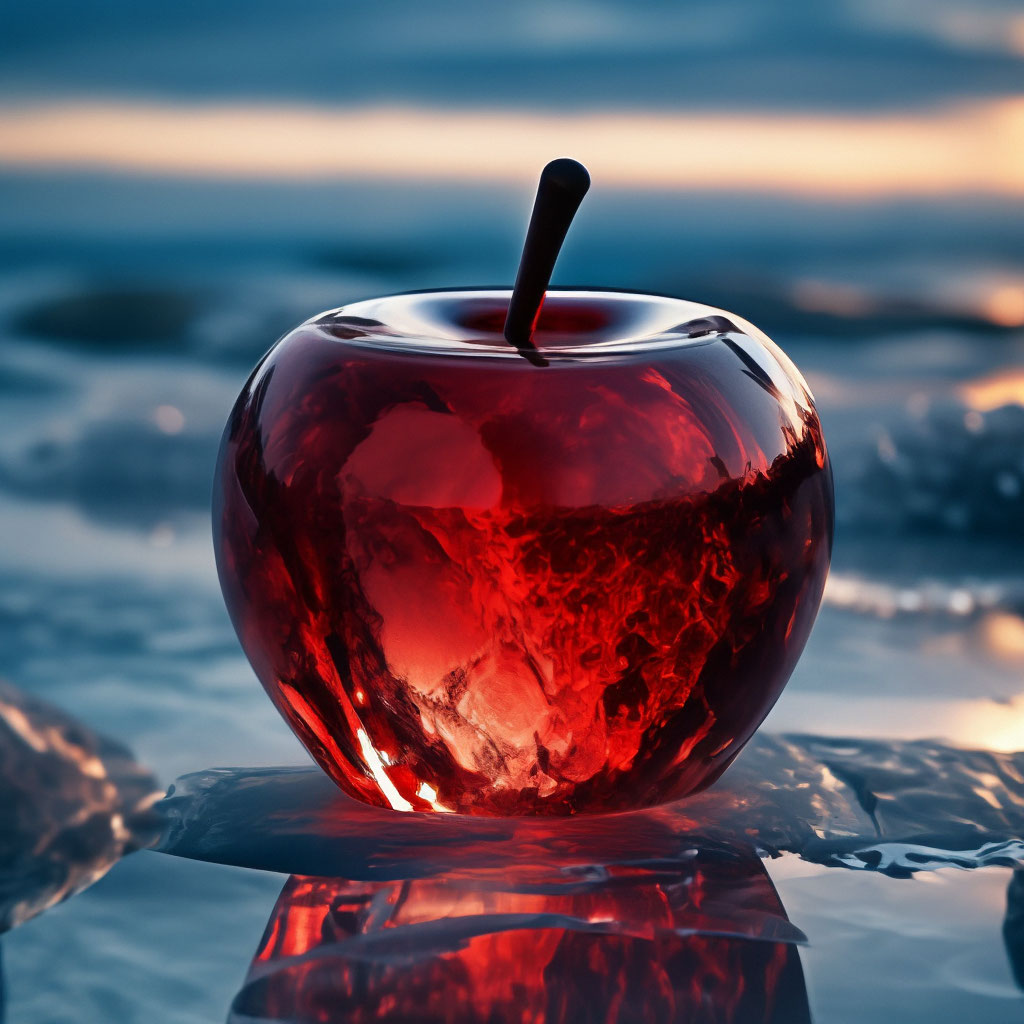 "Glass apple in ice" — image created in Shedevrum