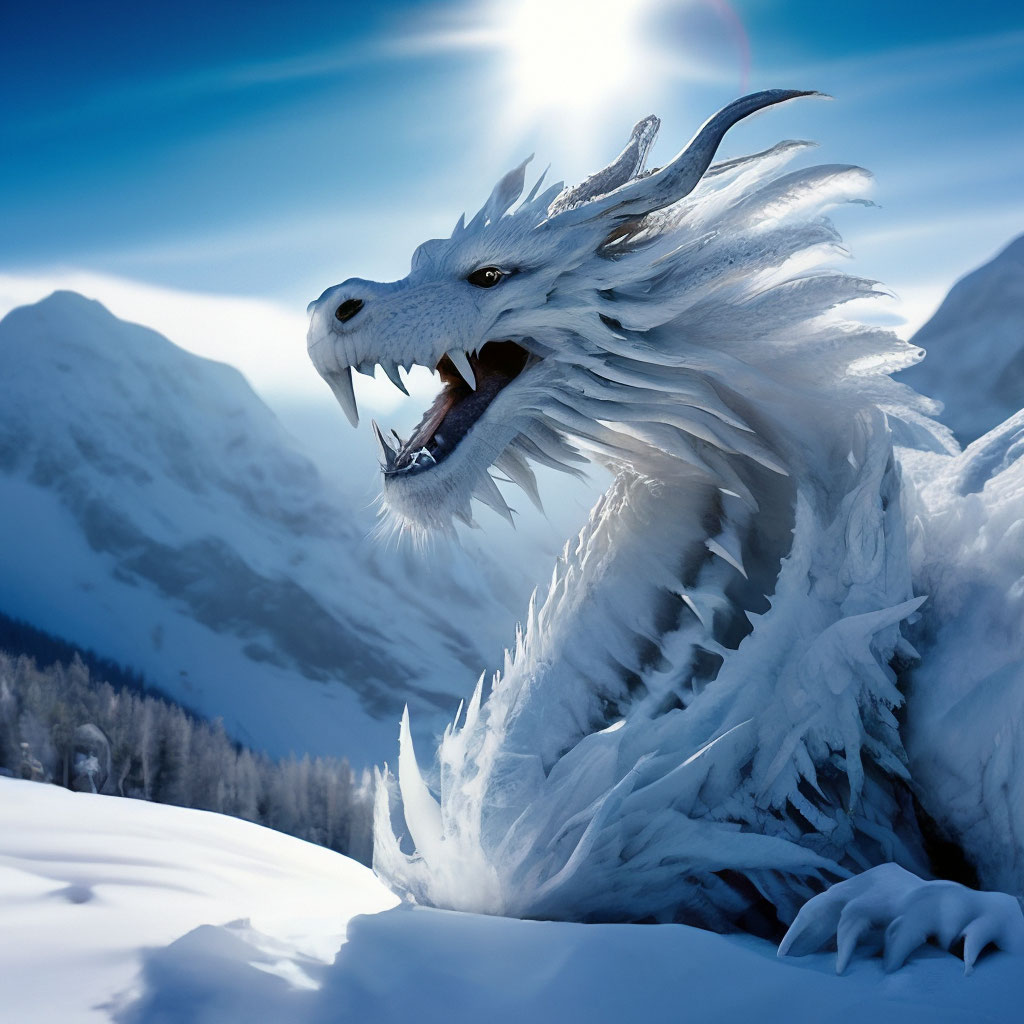 "A snow dragon in the winter mountains in winter" — image created in ...