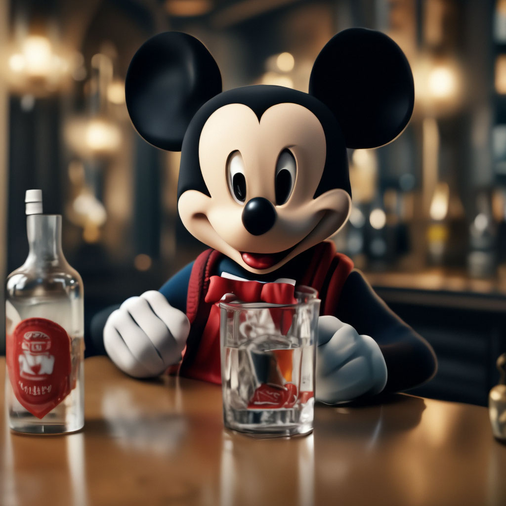 "Mickey Mouse,with a glass of vodka,high resolution, real photo ...
