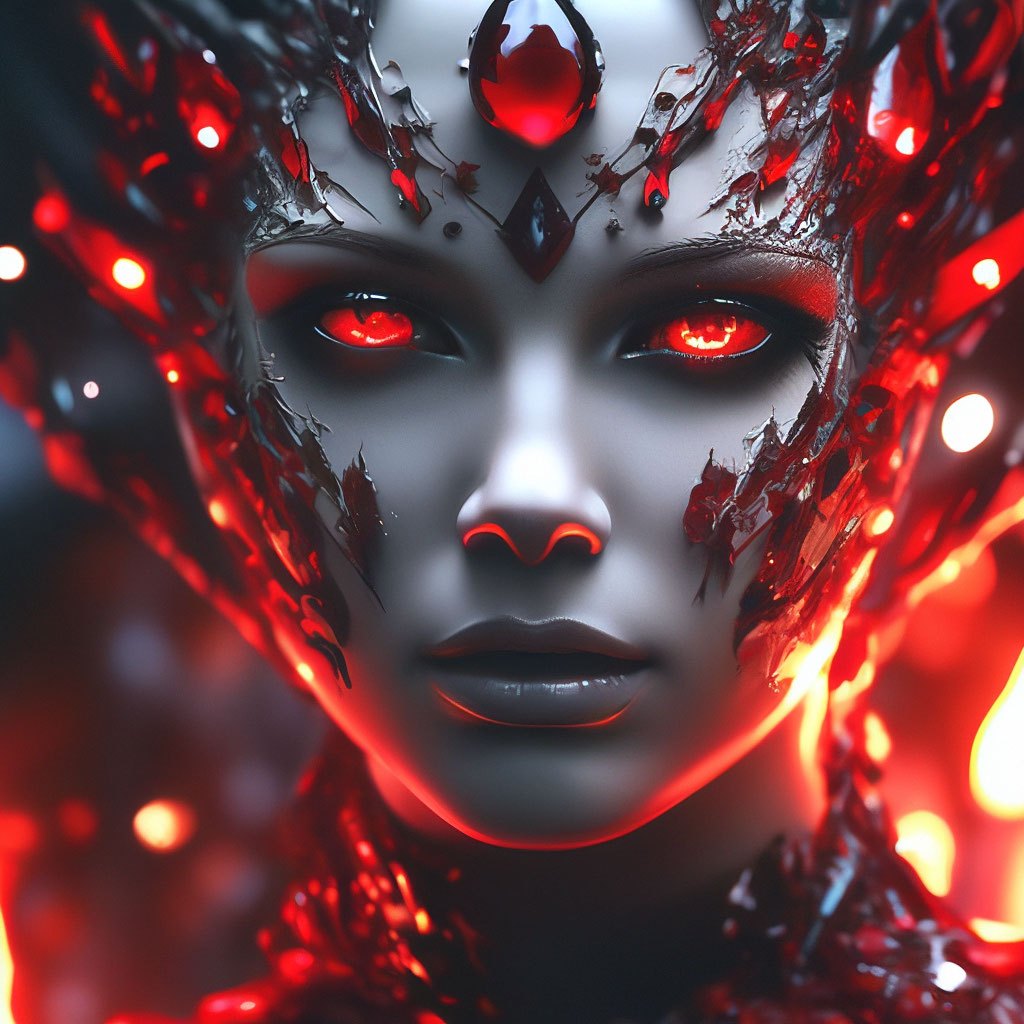 "Realism beautiful black and red with red eyes, ivory anthropomorphic ...