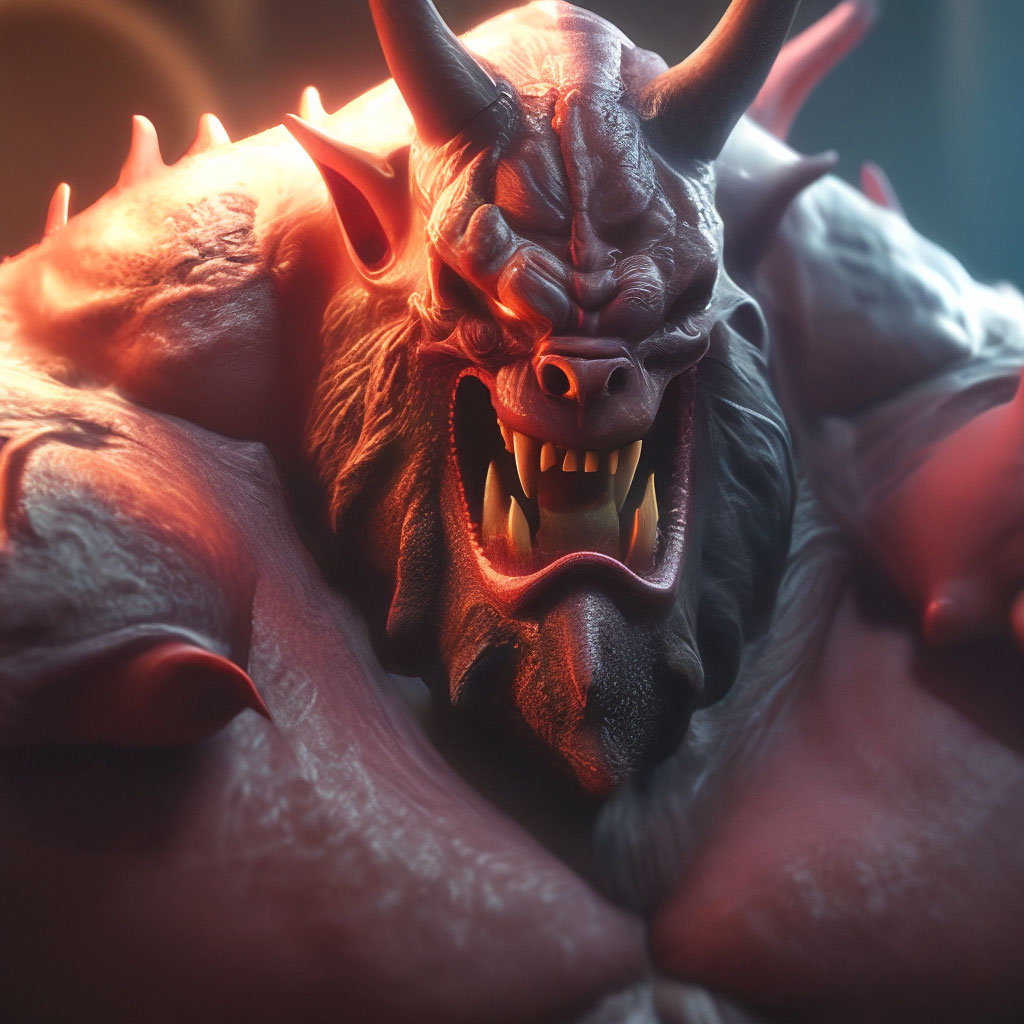 "Fat demon, aesthetically pleasing, beautiful, realistic, close-up ...