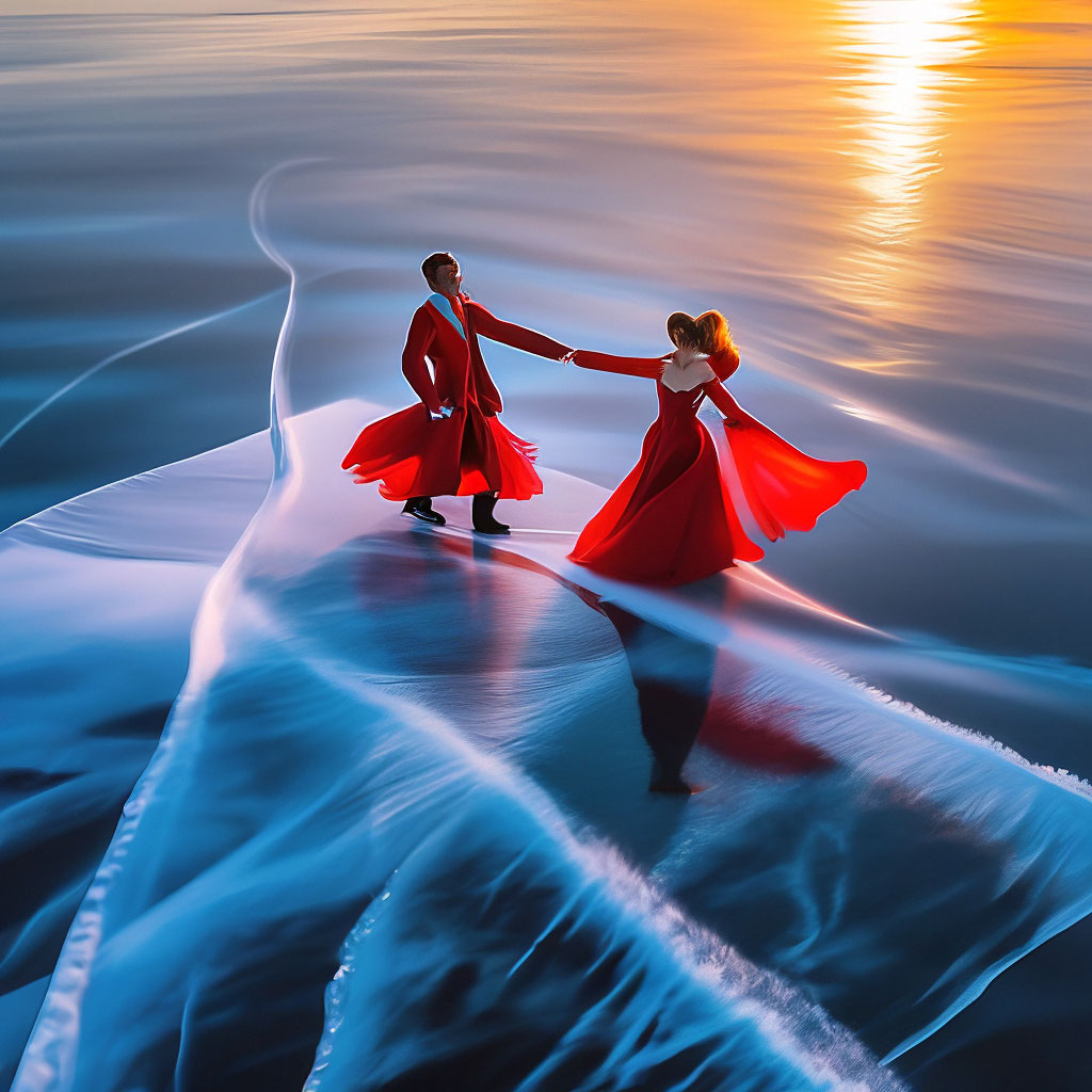 "Ice and flame. graceful couple dancing ballet on the ice of Lake ...