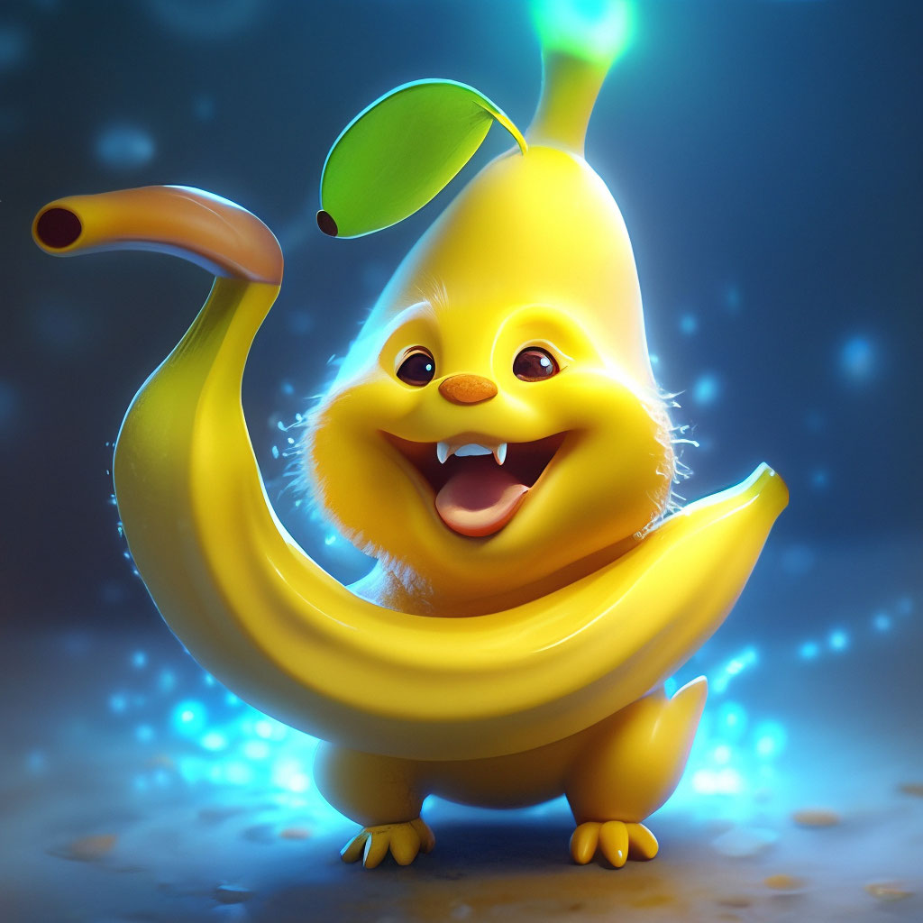 "Incredibly cute, fantastic cunning, smiling banana apple creature with ...