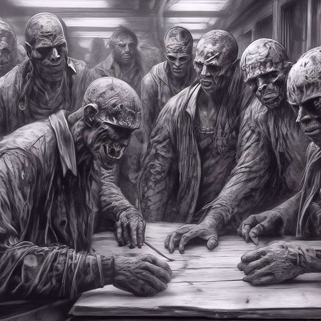 "Realistic zombies create a great, high-tech civilization, high detail ...