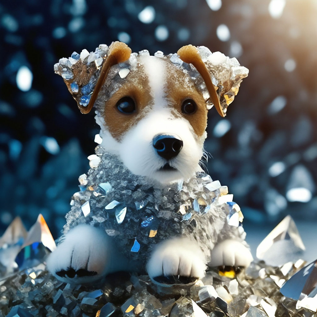 "Jack Russell dog made of crystals, surrealism, overdetalization ...