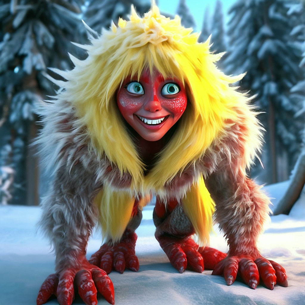 "Icy barefoot shaggy female monster with big bust and nice eyes ...