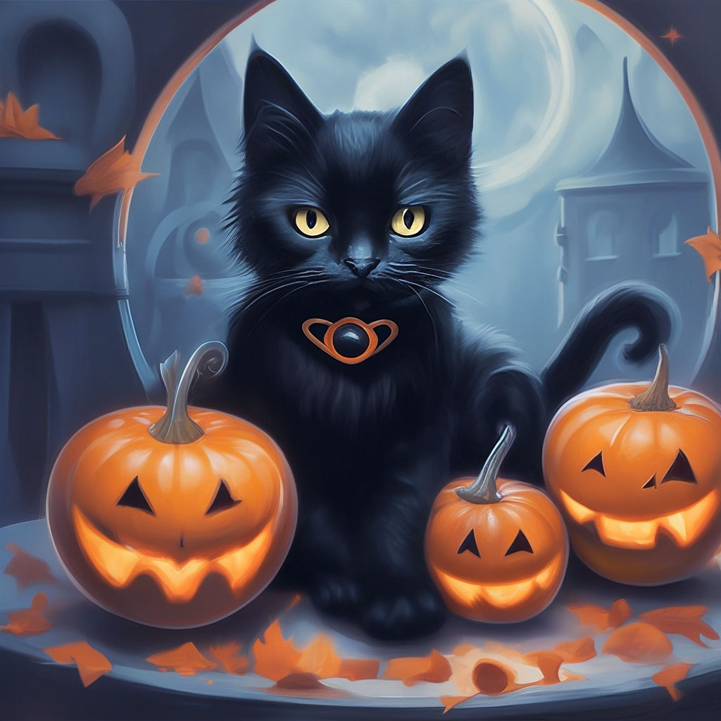 "Black cat and halloween" — image created in Shedevrum