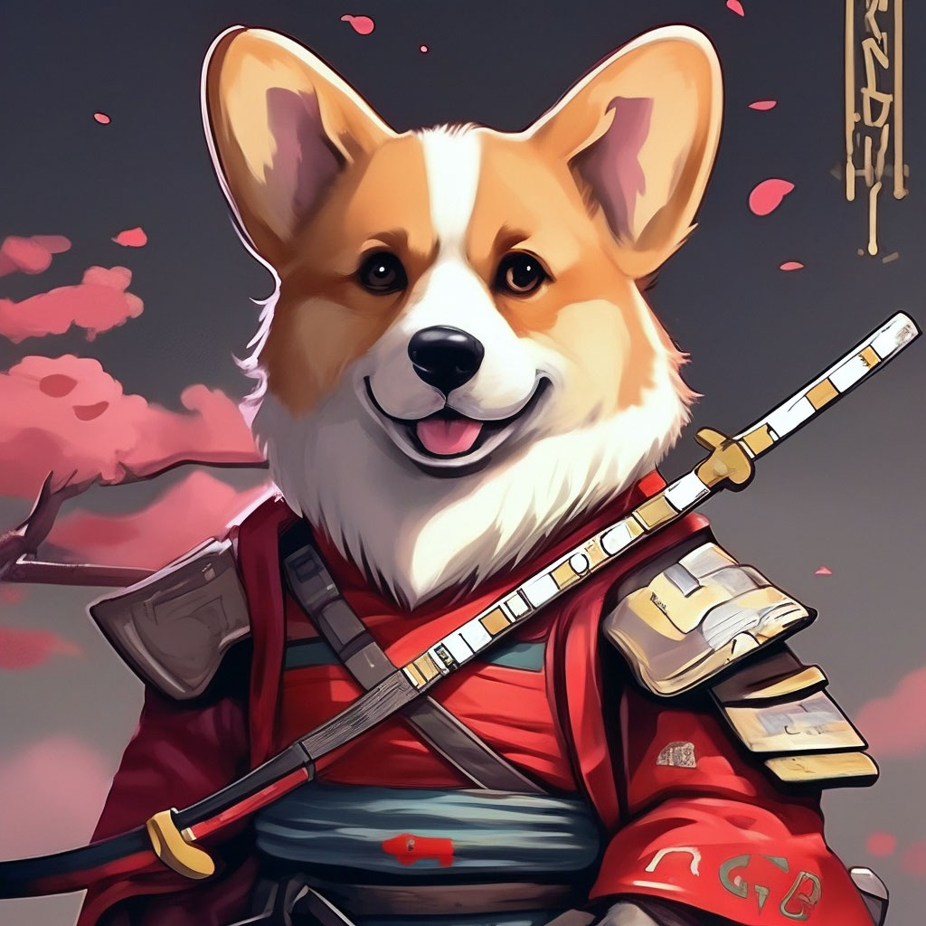 "Corgi samurai" — image created in Shedevrum