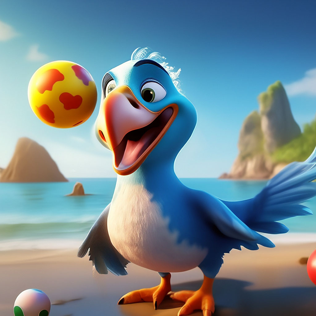 "Super realistic, cartoon dodo bird with a toddler smiling, with a ...