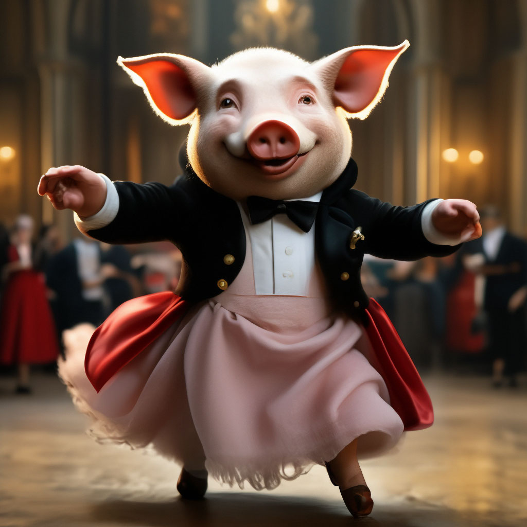 "The pig dances a waltz" — image created in Shedevrum