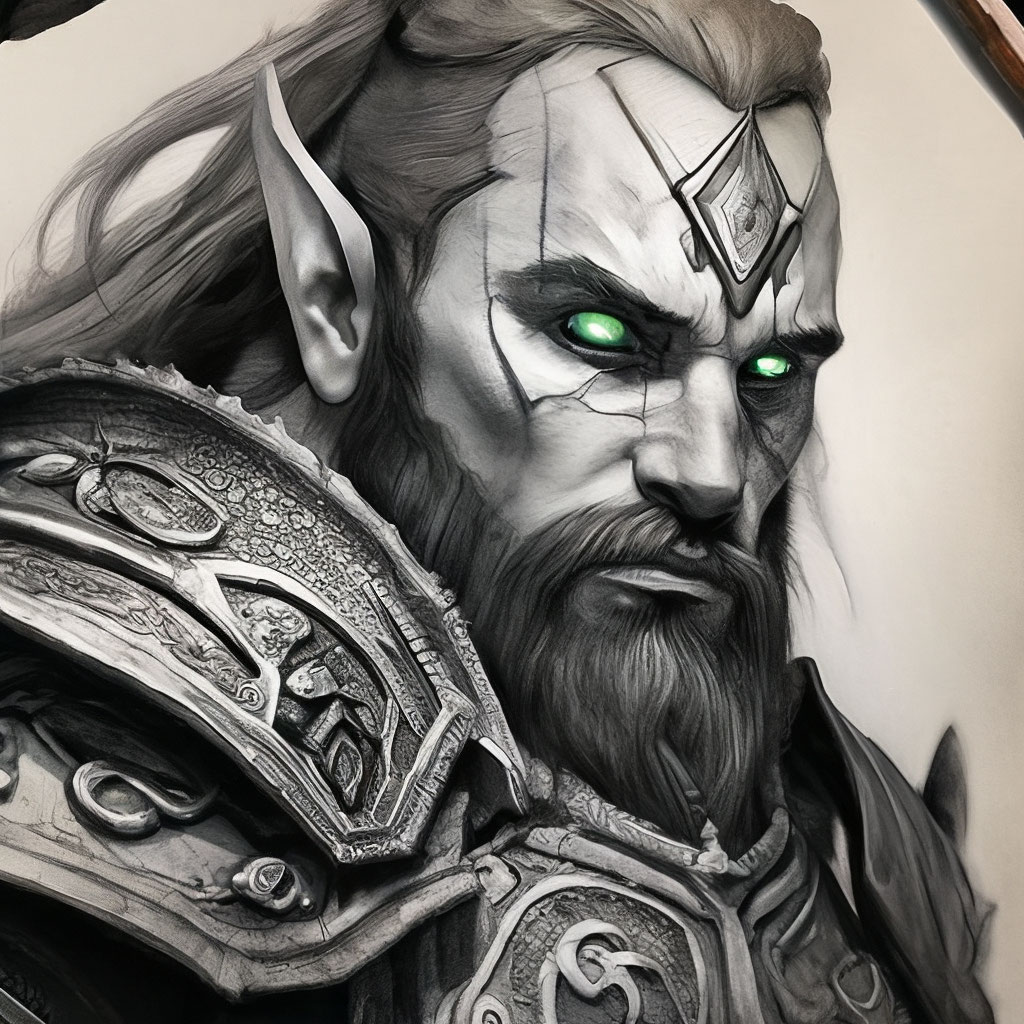 "Anduin Lothar from Warcraft, face drawn in detail, regular big eyes ...