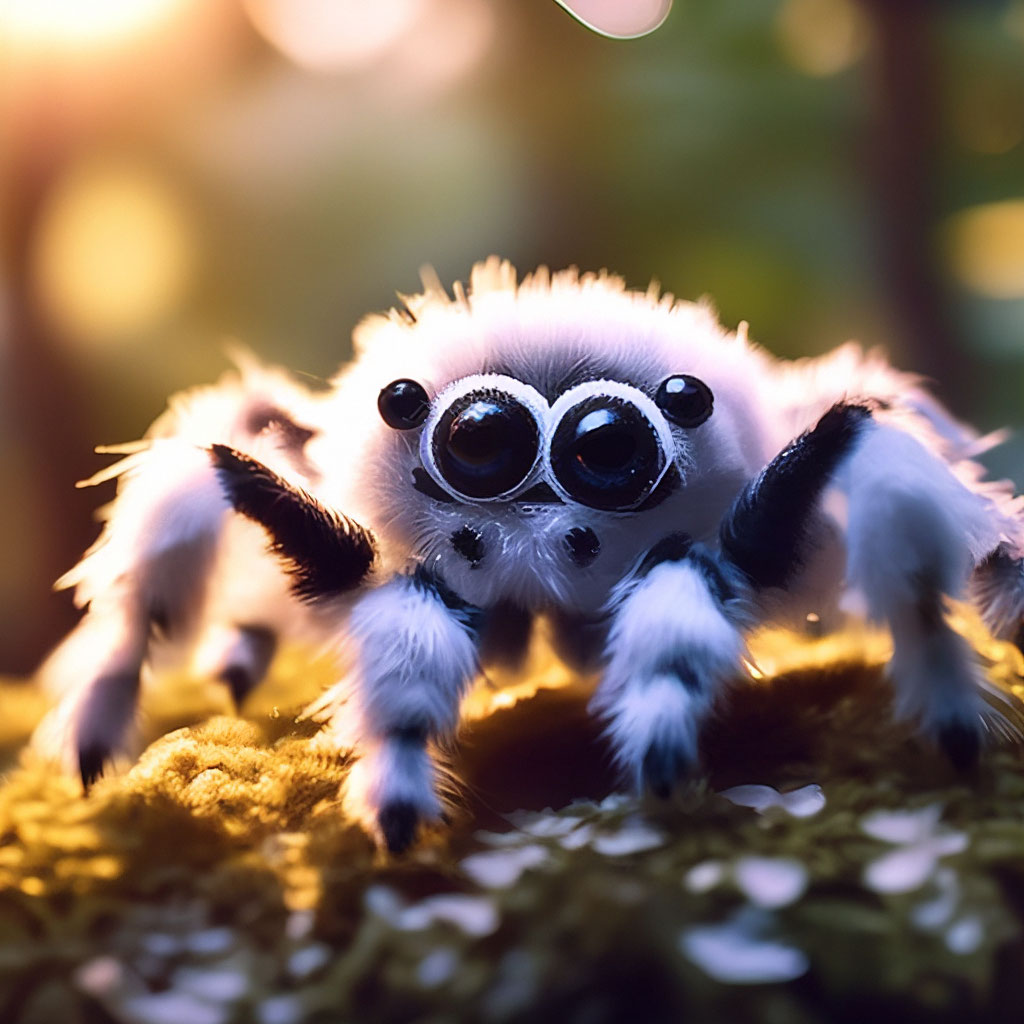 "Fabulous fluffy furry black and white chess Spider, cute eyes ...