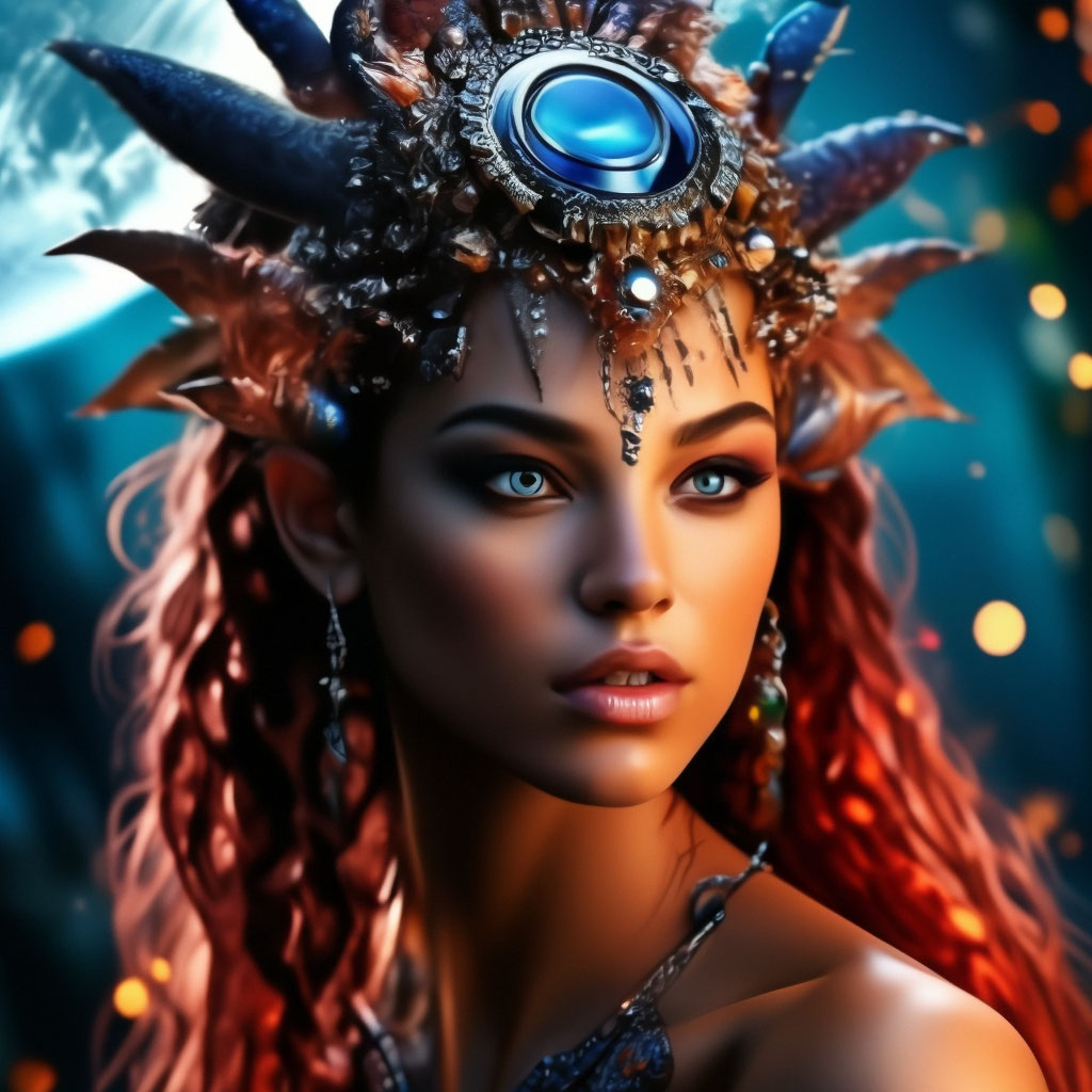 "Pandora in the full moon of a thousand moons, fantasy, sugar fractal ...