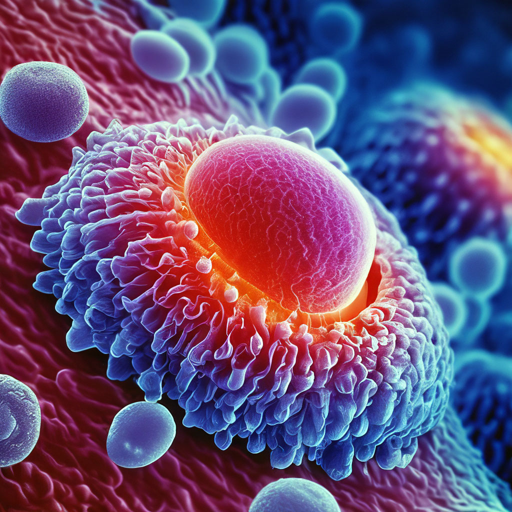 "A human cell under a microscope" — image created in Shedevrum