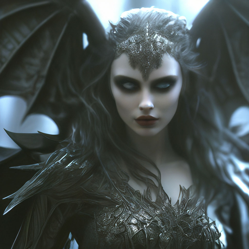 "Vampire, full height+bat wings, horror, hyperdetalization of the face ...