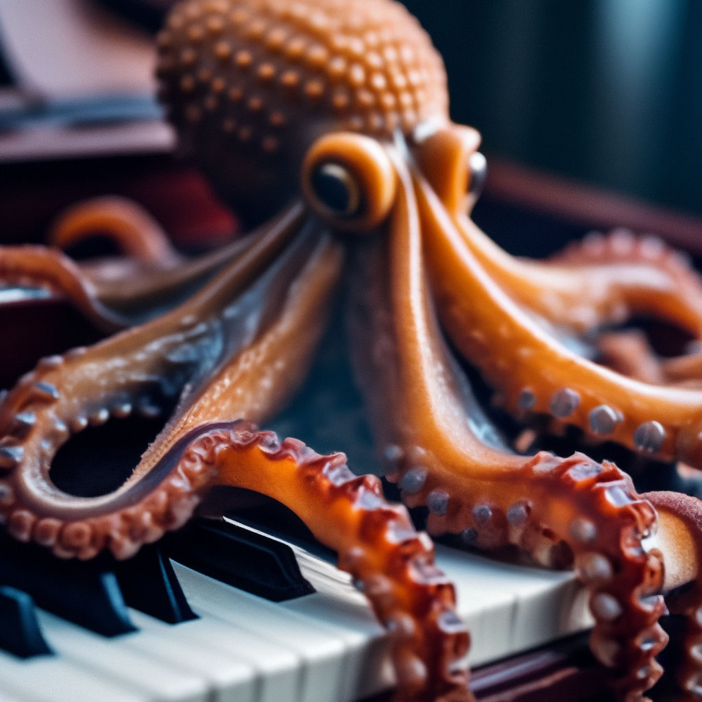"Blurred octopus on the piano, aesthetically pleasing, beautiful ...