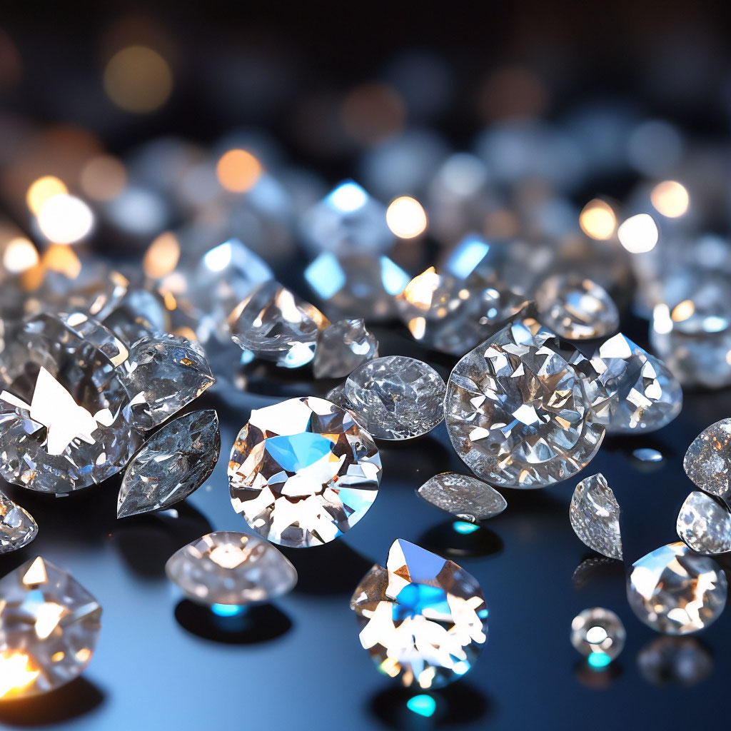 "Lots of diamonds of different sizes, professional photo, megarealistic ...