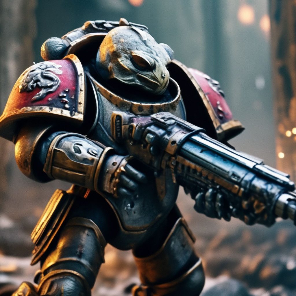 "Turtle in Warhammer 40,000 armor, with blaster, 4k, realistic style ...