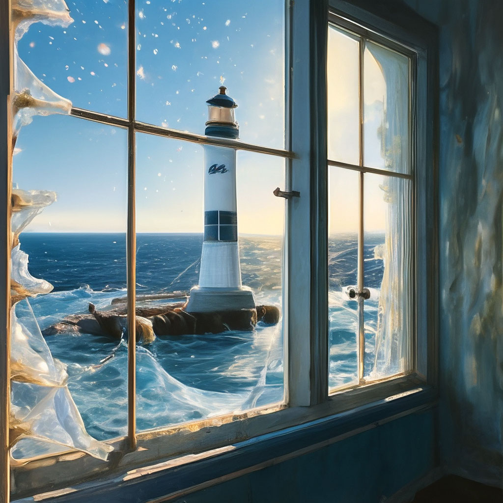 "An open window into the unknown, a lighthouse is seen in the sea and ...